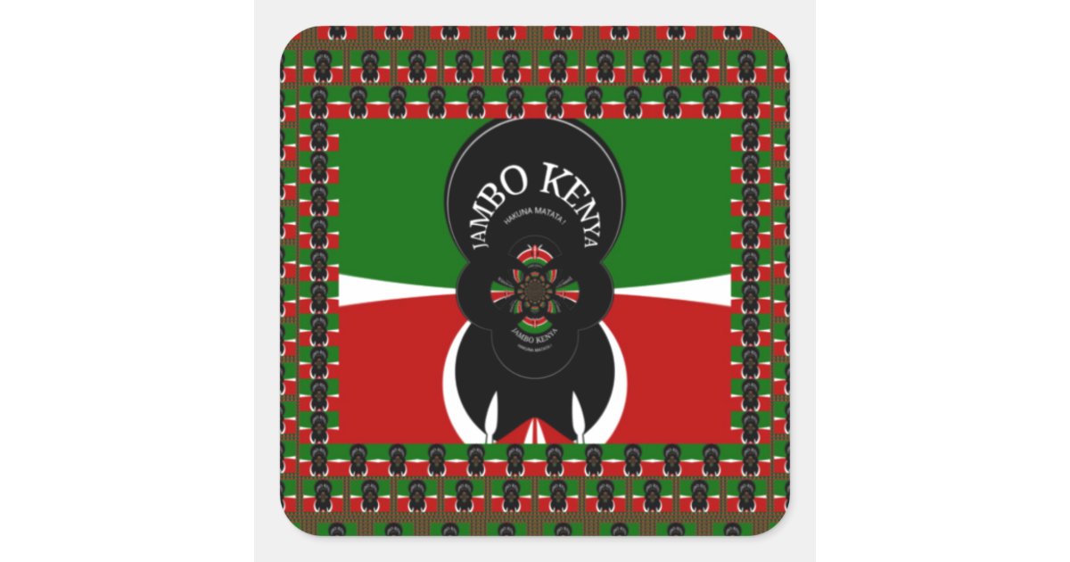 Lovely Kenyan Hearts flag Black Red Green Design Square Sticker | Zazzle