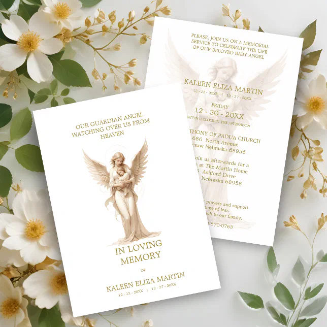 Loving Baby Guardian Angel Memorial Funeral Invitation | Zazzle