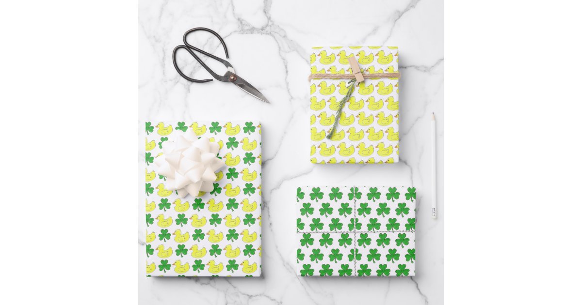 Lucky Duck Rubby Duck Shamrock Clover Good Luck Wrapping Paper Sheet ...