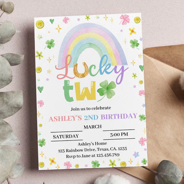 Lucky Two Four Leaf Clover Birthday Invitation | Zazzle