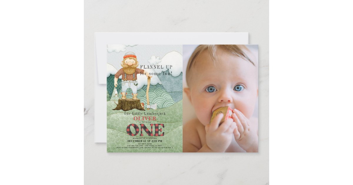 Lumberjack Mountains 1st Birthday Photo Invitation | Zazzle