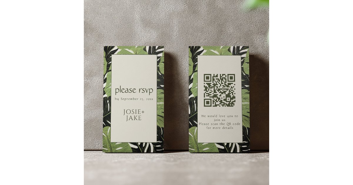 Lush Botanicals RSVP Green Jungle Leaves QR Code Enclosure Card | Zazzle