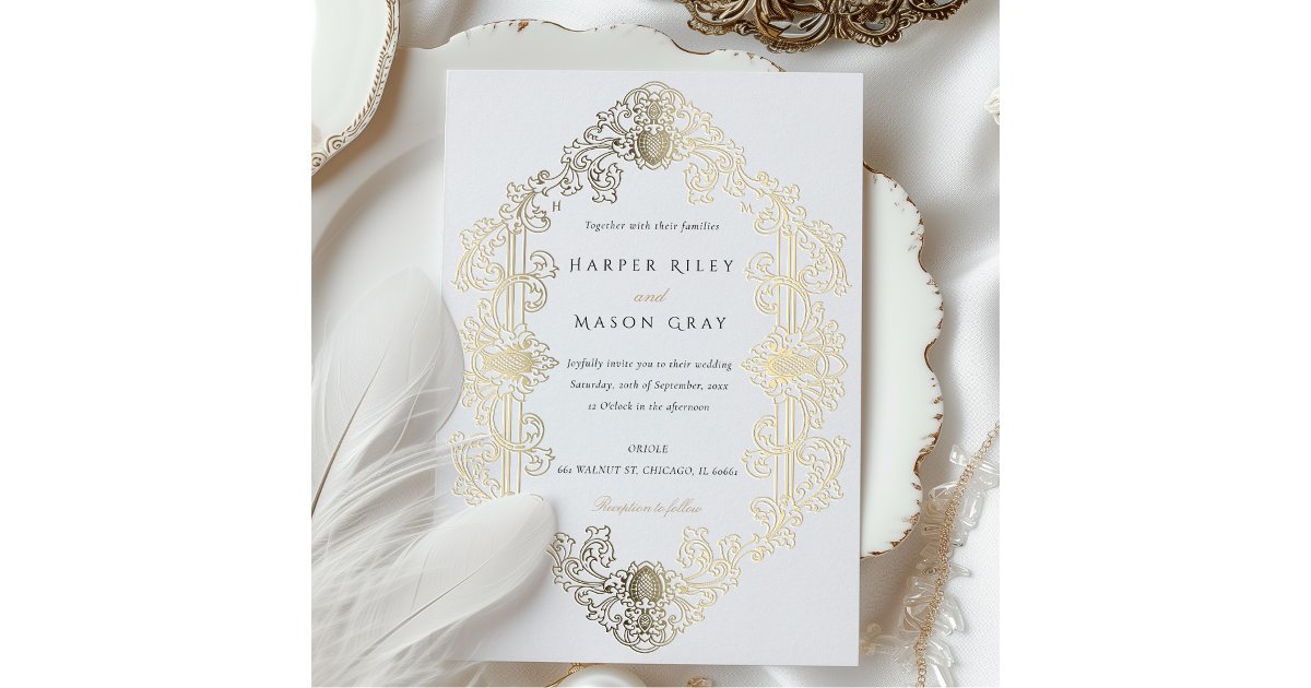 Luxurious Baroque Gold Foil Wedding Invitation | Zazzle