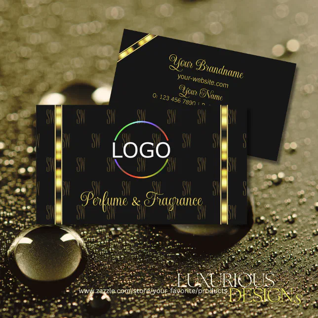 Luxury Black and Gold with Logo Patterned Letters Business Card | Zazzle