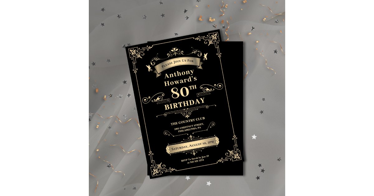 Luxury Black & Gold Shiny Milestone Age Birthday Invitation | Zazzle