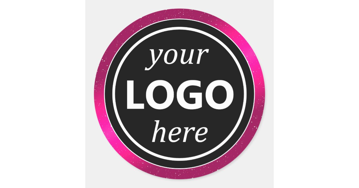 Luxury Black Pink Frame Add Logo Template Modern Classic Round Sticker ...