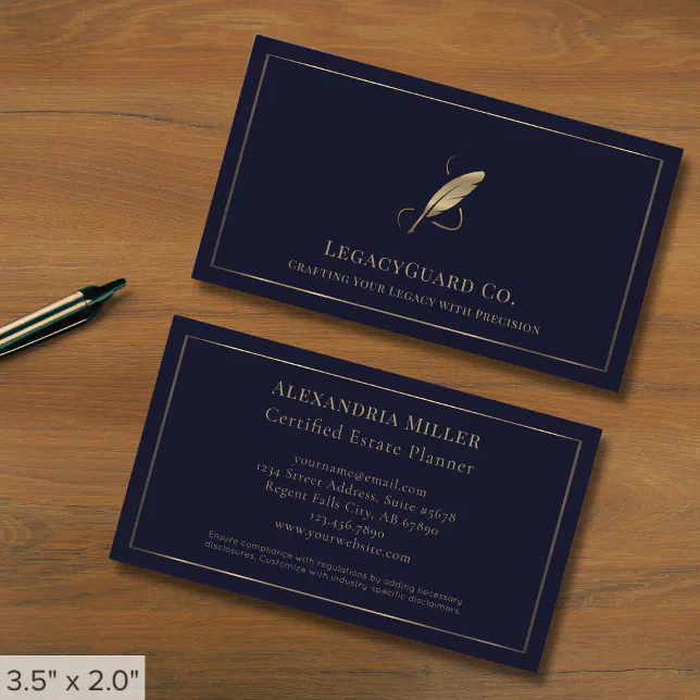 Luxury Gold Quill Logo Business Card | Zazzle