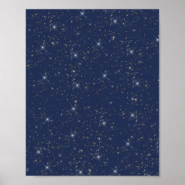 Luxury navy blue sparkle gold glitter pattern poster | Zazzle