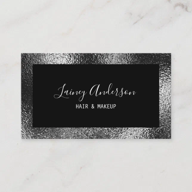 Luxury simple Trendy faux metallic silver foil Business Card | Zazzle