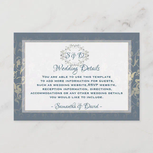 Luxury Vintage Wedding Reception Details Card | Zazzle