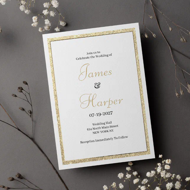 Luxury white elegant gold glitter Wedding Invitation | Zazzle