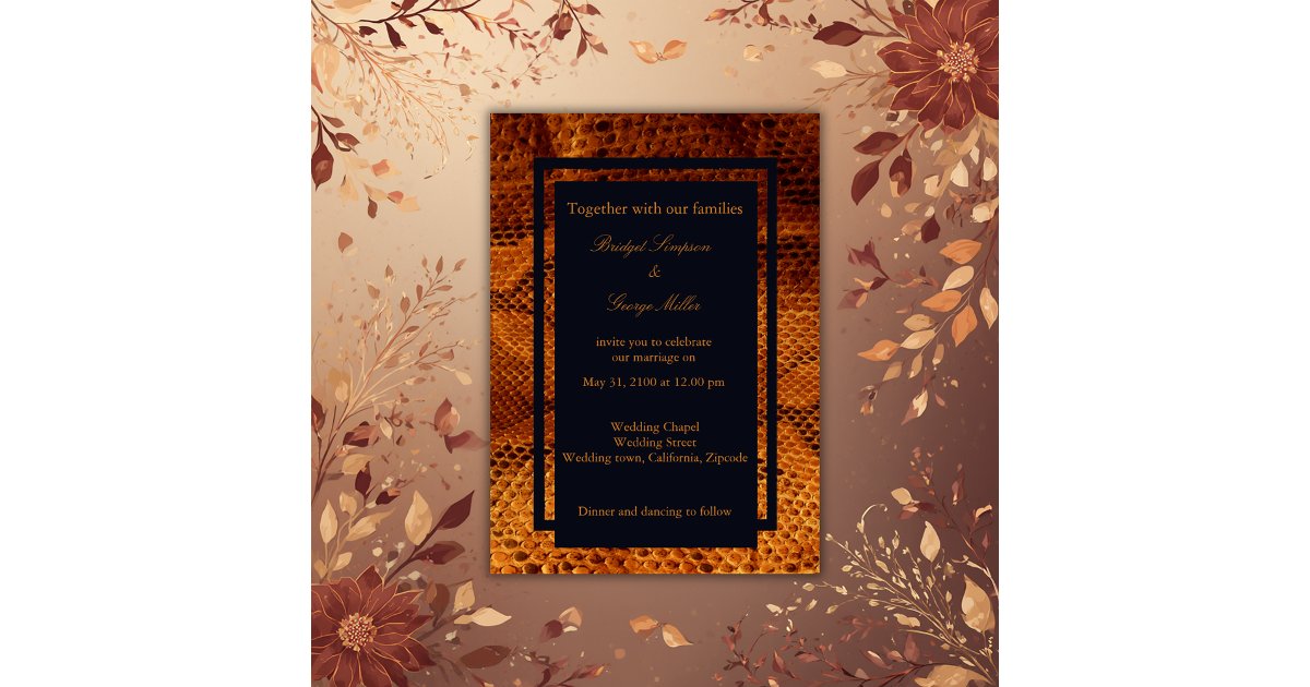 luxury wild snake skin animal wedding invitation | Zazzle
