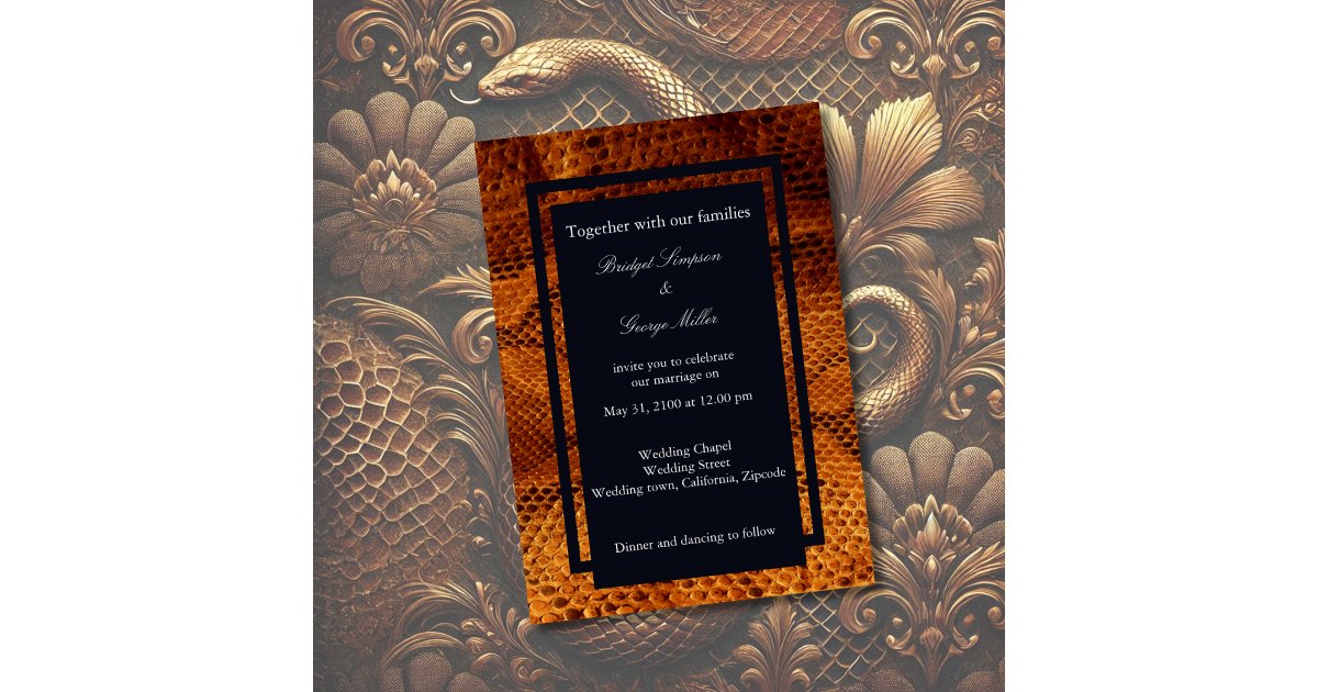 luxury wild snake skin animal wedding invitation | Zazzle