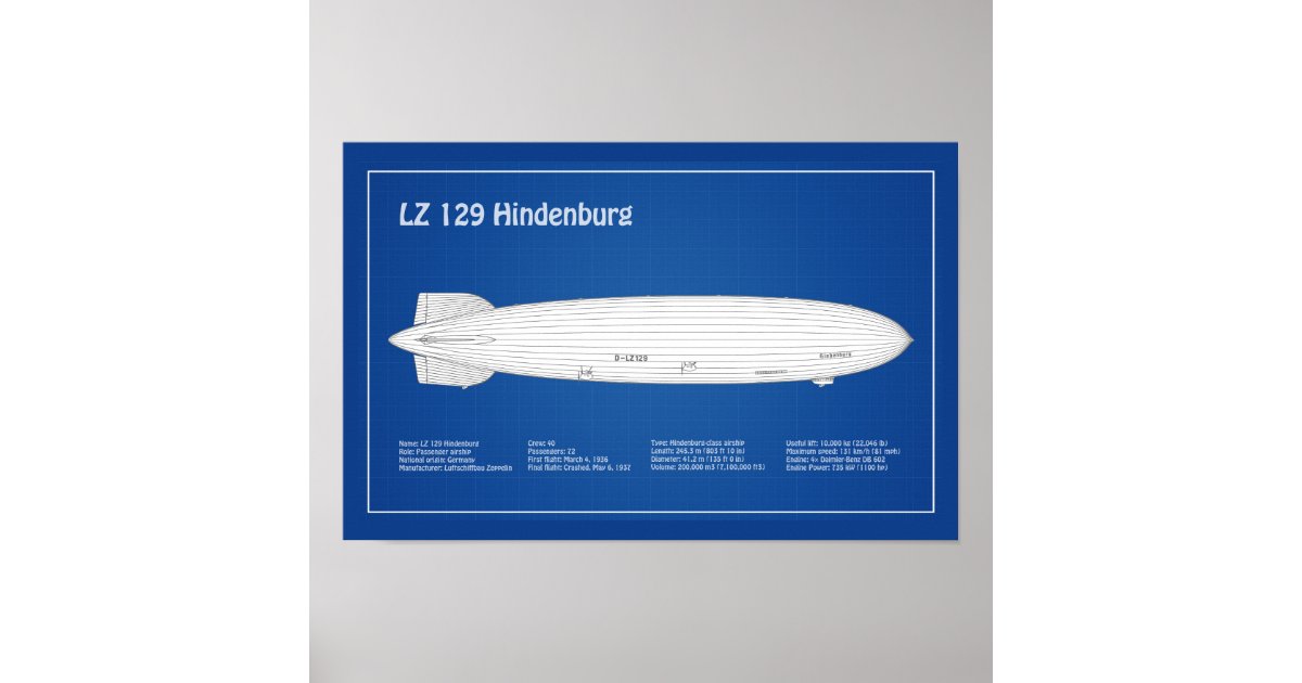 LZ 129 Hindenburg - Airship Blueprint Plans ABD Poster | Zazzle