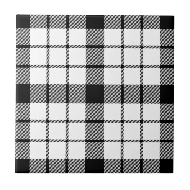 MacFarlane tartan black white plaid Tile | Zazzle