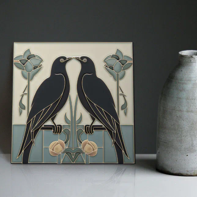 Mackintosh Black Birds Art Deco Nouveau Wall Decor Tile | Zazzle