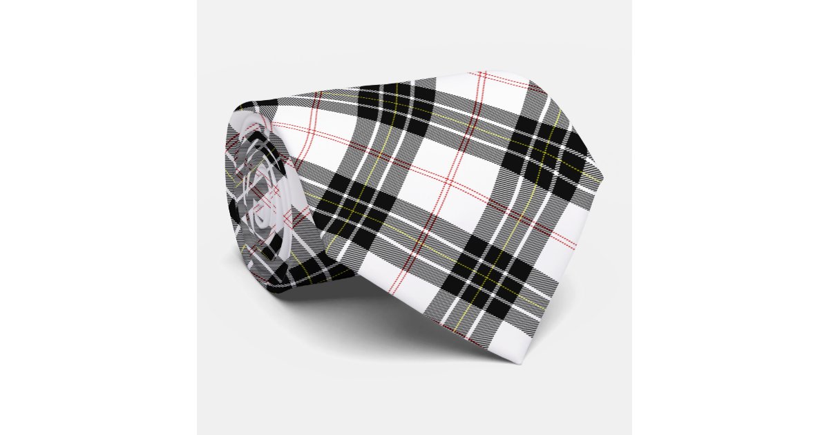 MacPherson tartan black white plaid Tie | Zazzle