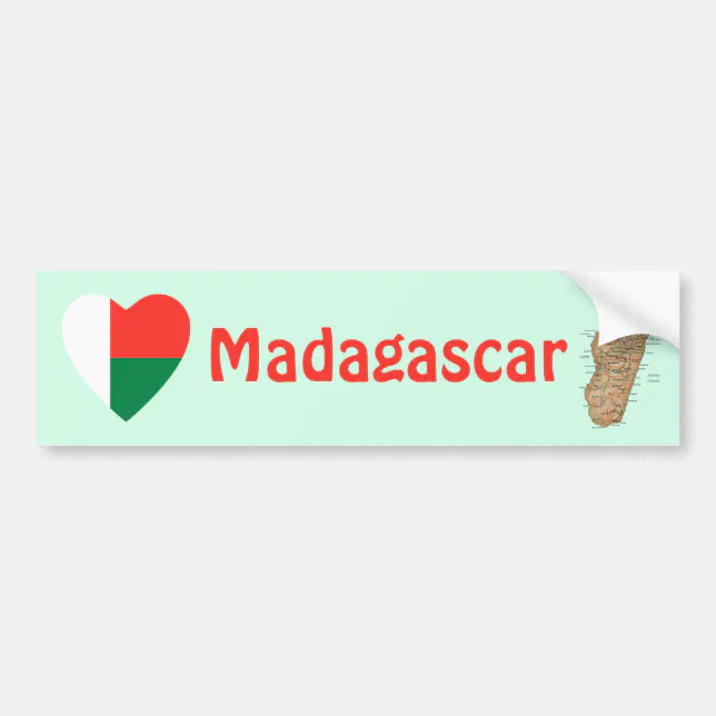 Madagascar Flag Heart + Map Bumper Sticker | Zazzle