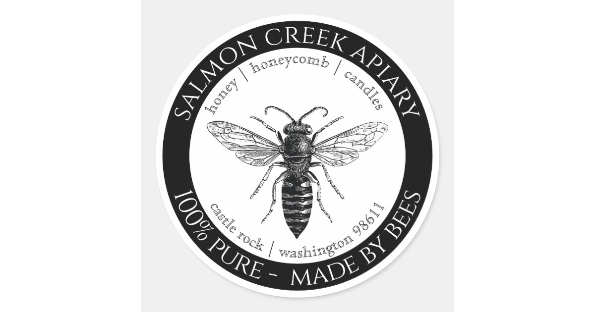 Made By Bees Queen Bee Apiary Products Logo Classic Round Sticker | Zazzle