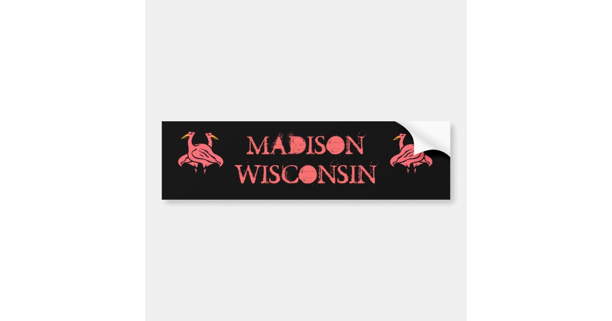 MADISON WISCONSIN & PINK FLAMINGOS BUMPER STICKERS | Zazzle