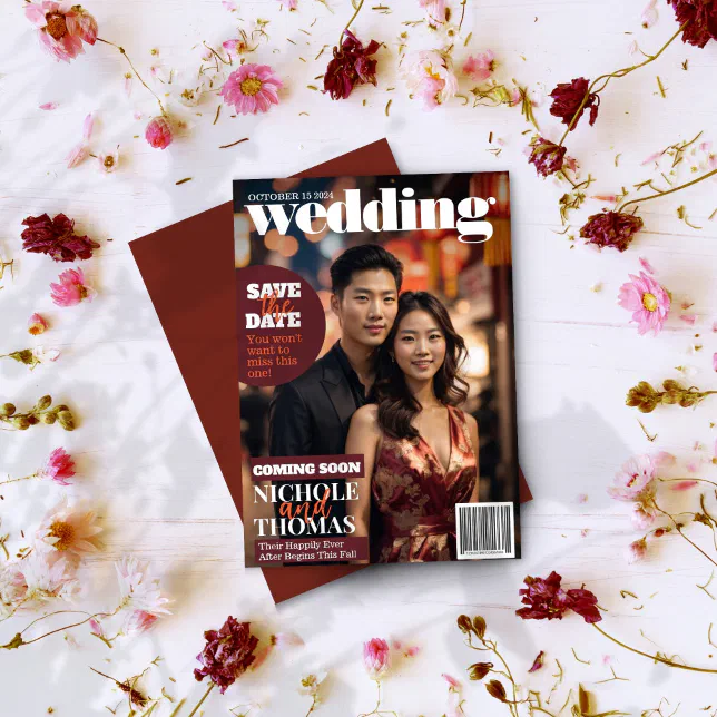 Magazine Cover Style Trendy Save The Date Photo Invitation | Zazzle