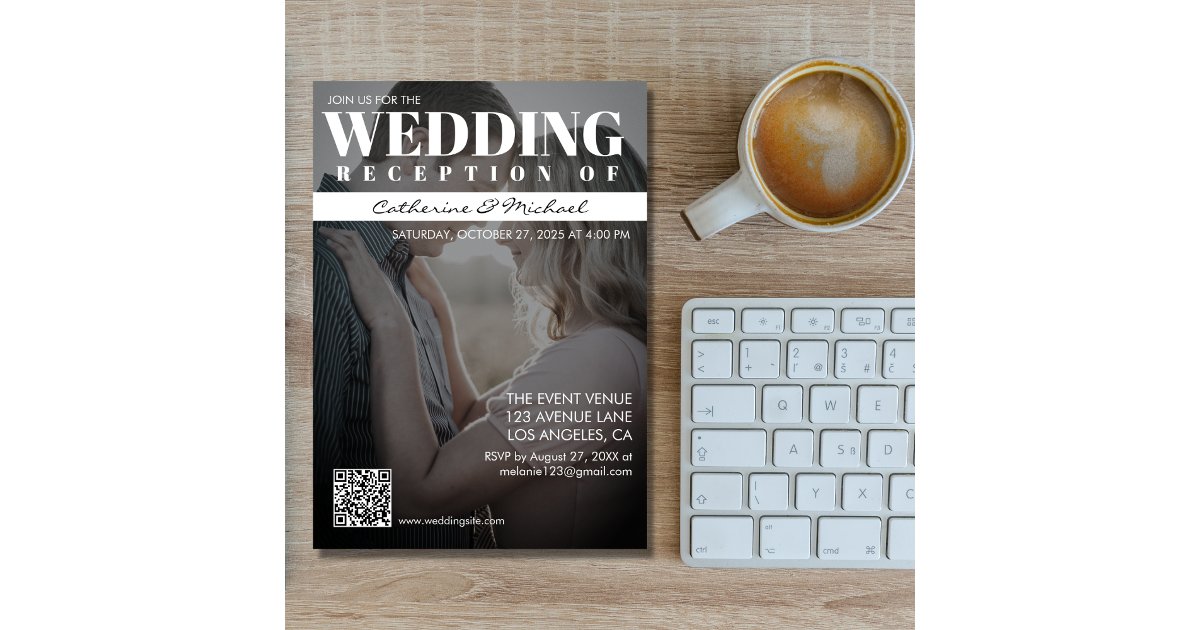 Magazine Cover Trendy Dark Photo QR Code Reception Invitation | Zazzle