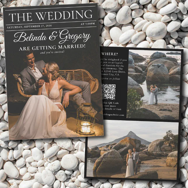 Magazine Editorial Newspaper Photos Wedding Invitation | Zazzle