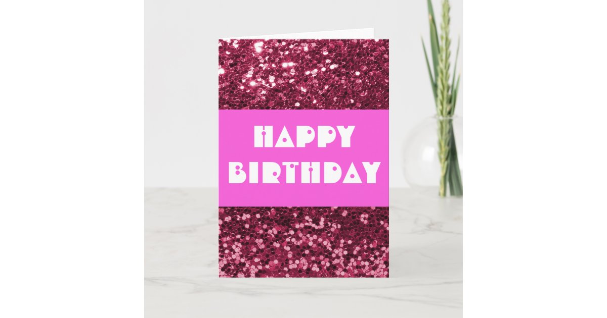 Magenta Glitter Happy Birthday Card | Zazzle.co.uk