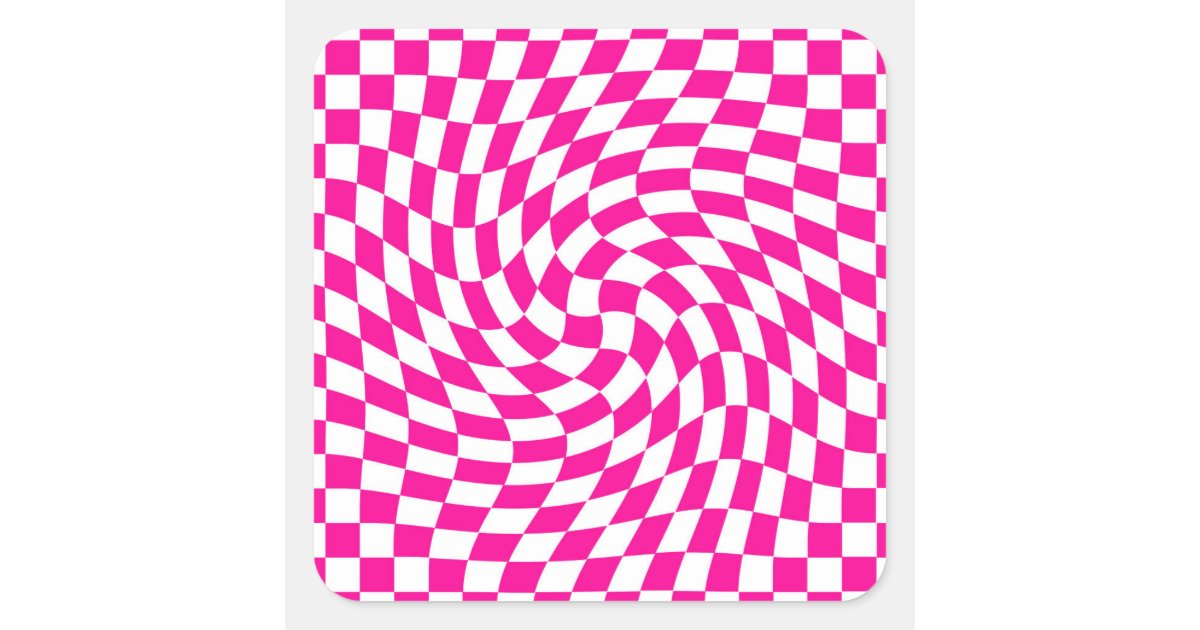Magenta Pink & White Warped Chic Chequered Pattern Square Sticker | Zazzle