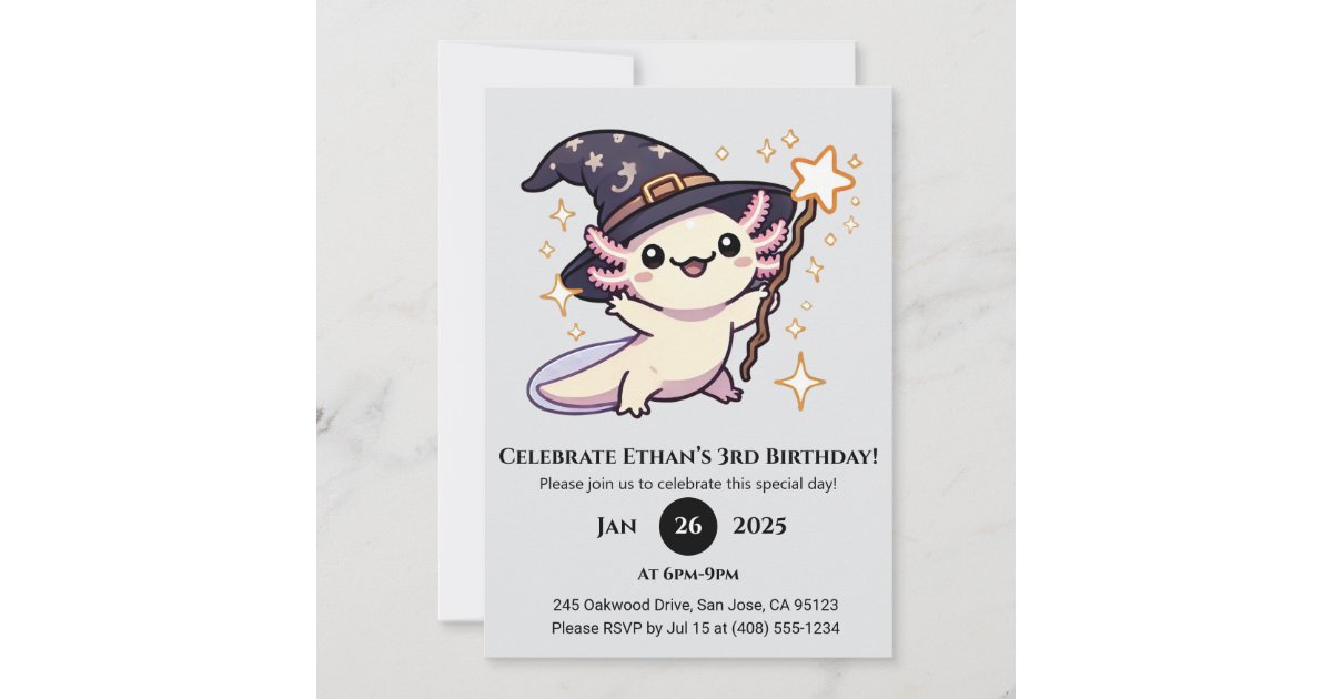 Magic Axolotl Wizard Birthday Invitation | Zazzle