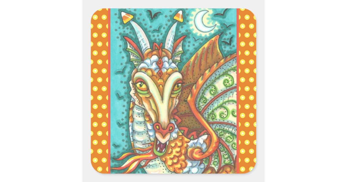 MAGIC CANDY CORN DRAGON, HALLOWEEN FANTASY SQUARE STICKER | Zazzle