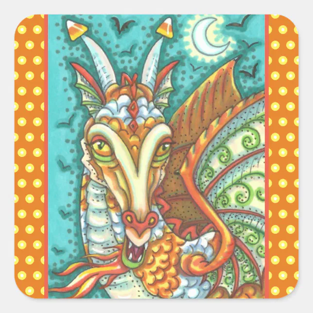 MAGIC CANDY CORN DRAGON, HALLOWEEN FANTASY SQUARE STICKER | Zazzle