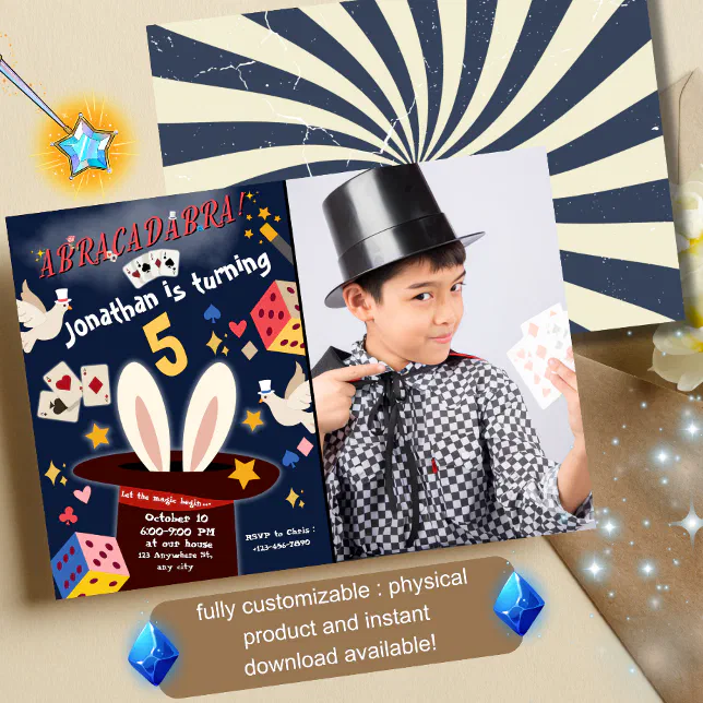 Magic Show Birthday Party Invitation Custom Image | Zazzle