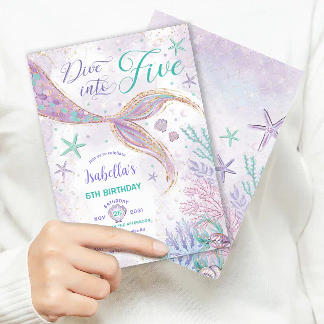 Magical Dive into Five Mermaid 5th Birthday Party Invitation | Zazzle