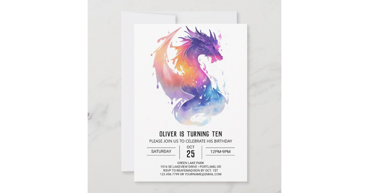 Magical Dragon Fantasy Birthday Invitation | Zazzle