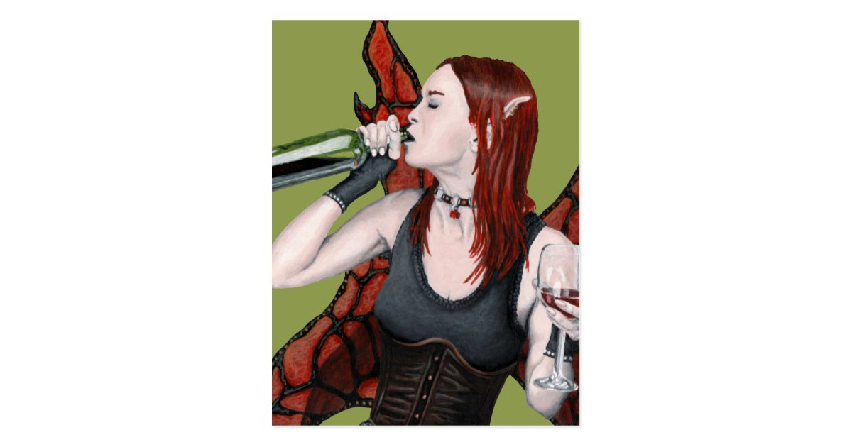 Magical Fairy Drinking Wine Fantasy Art Postcard | Zazzle.co.uk