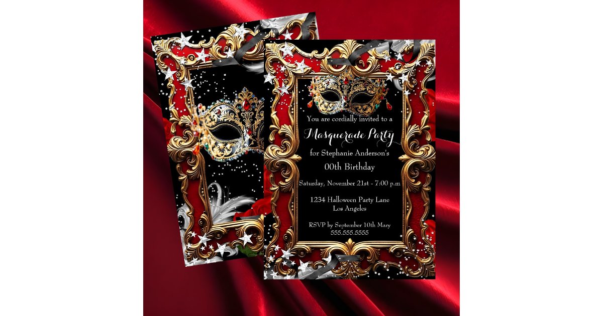 Magical Night Masquerade Party Red Halloween Invitation | Zazzle