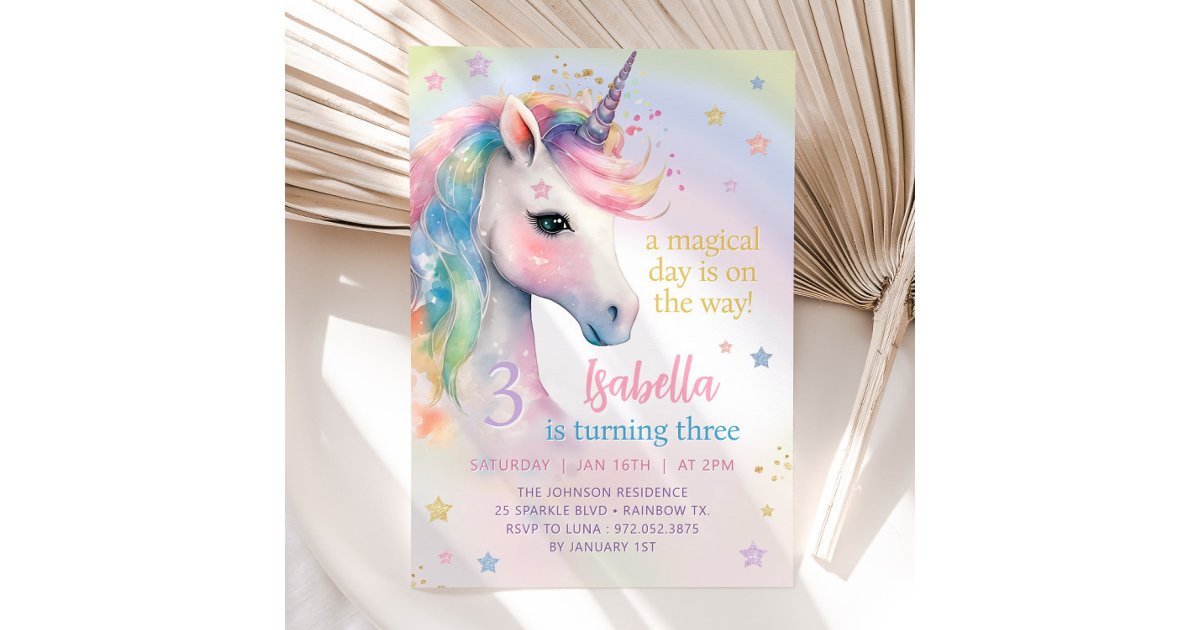 Magical Pastel Rainbow UNICORN Birthday Party Invitation | Zazzle