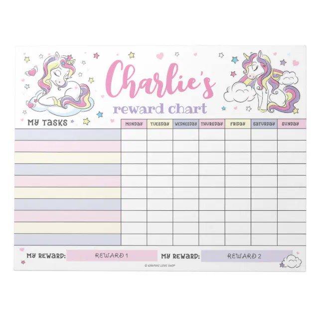 Magical Unicorn Reward Chart Personalised Tasks Notepad | Zazzle