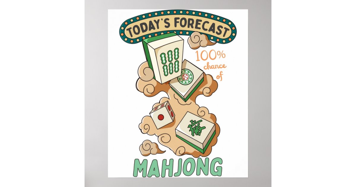 Mahjong Tiles And Clouds Cartoon Poster | Zazzle