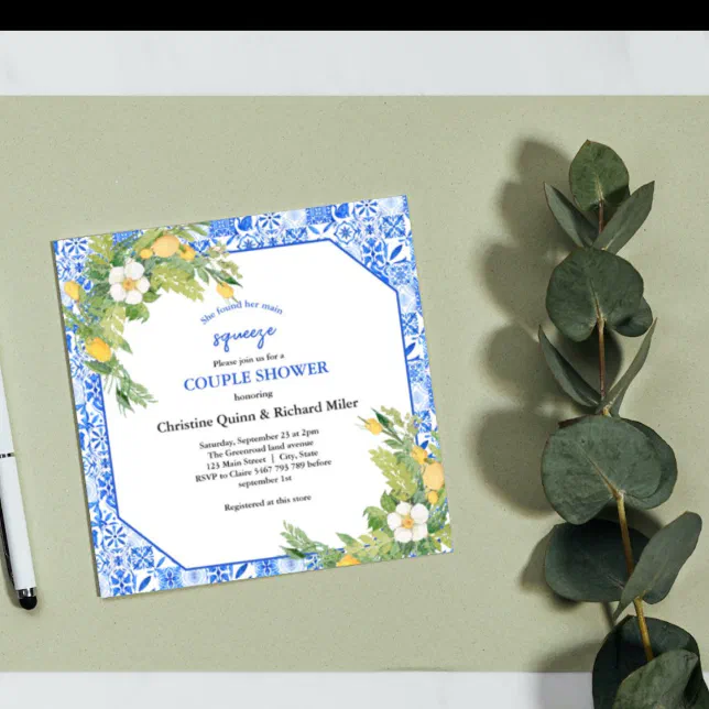Main Squeeze Lemon and Moroccan Tile couple Shower Invitation | Zazzle