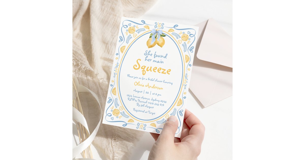 Main Squeeze Lemon Floral Bridal Shower Invitation | Zazzle