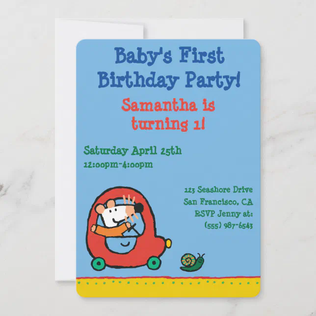 Maisy Drives a Cute Red Car Invitation | Zazzle