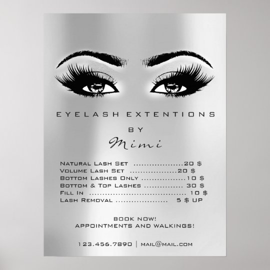 Makeup Eyes Lashes Extension Price List Grey Poster Zazzle co uk