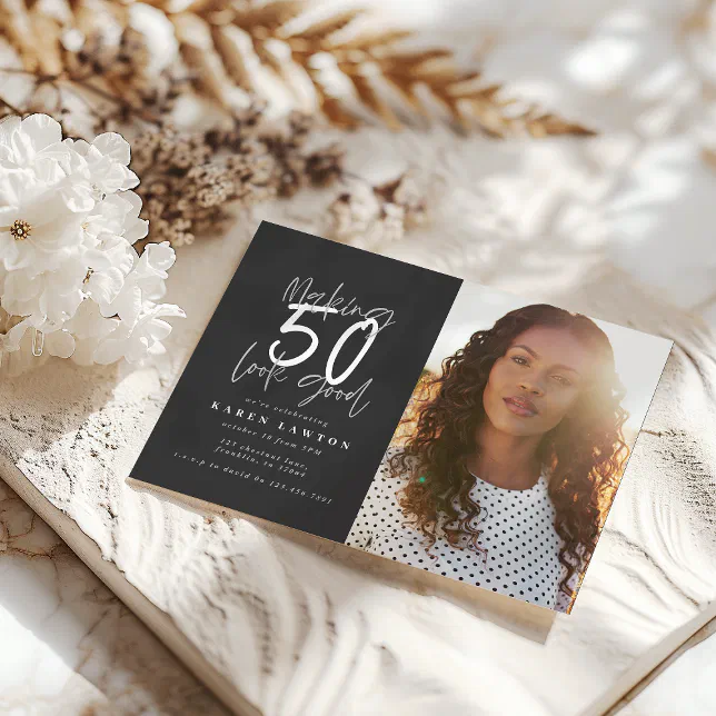 Making 50 look good photo birthday invitation | Zazzle