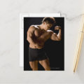 Male bodybuilder flexing muscles, front view, postcard | Zazzle