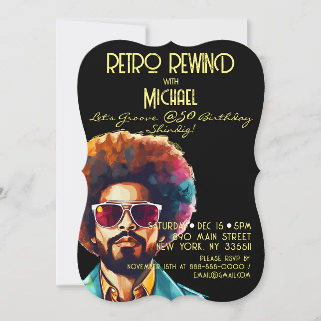Male Retro Rewind 50th Birthday Shindig Party Invitation | Zazzle