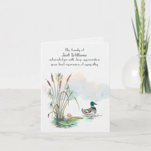 Mallard Duck in Cattails Sympathy Thank You Card | Zazzle