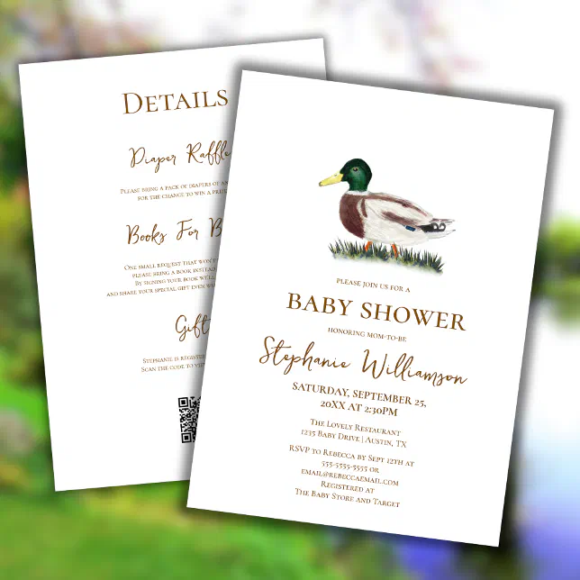 Mallard Duck | QR Code Gift Registry Baby Shower Invitation | Zazzle