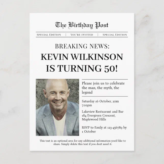 Man, Myth, Legend Newspaper Birthday Invitation | Zazzle